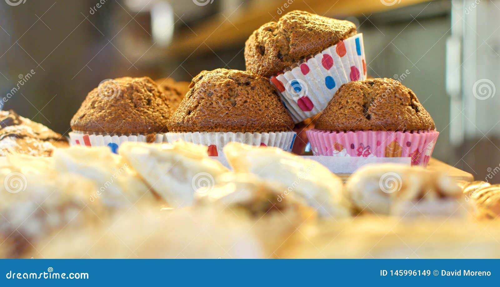 Stack of Muffins Arranged on Tray at Bakery Stock Image - Image of food ...