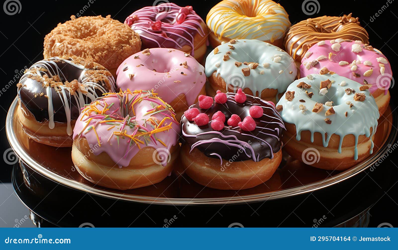 Stack of Multi Colored Doughnuts on a Pink Plate Generated by AI Stock ...