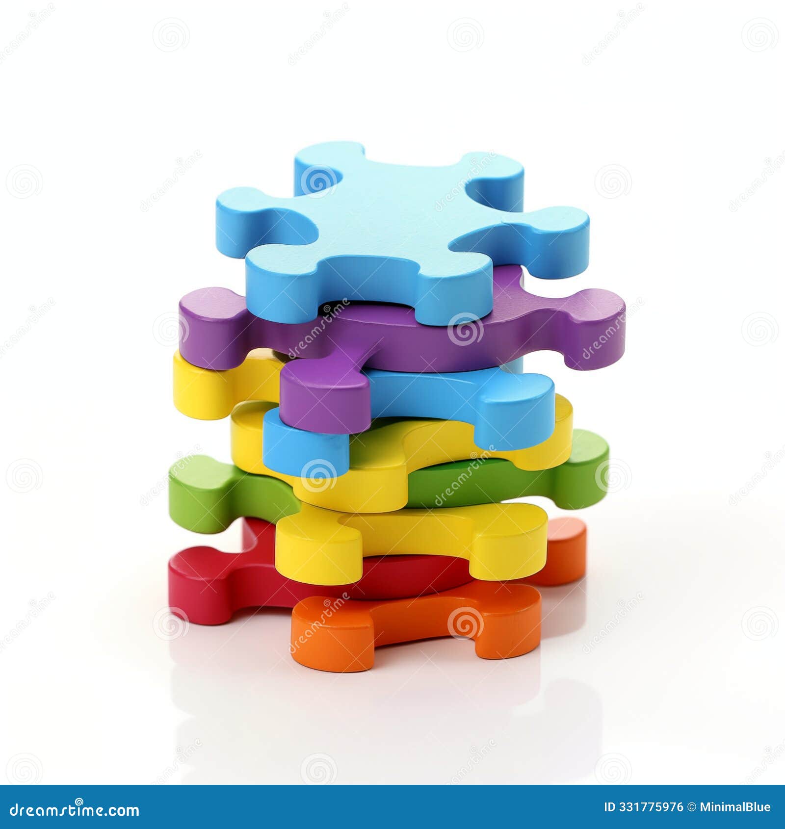 Stack of Multi-Colored Puzzle Pieces Arranged Vertically on a White ...