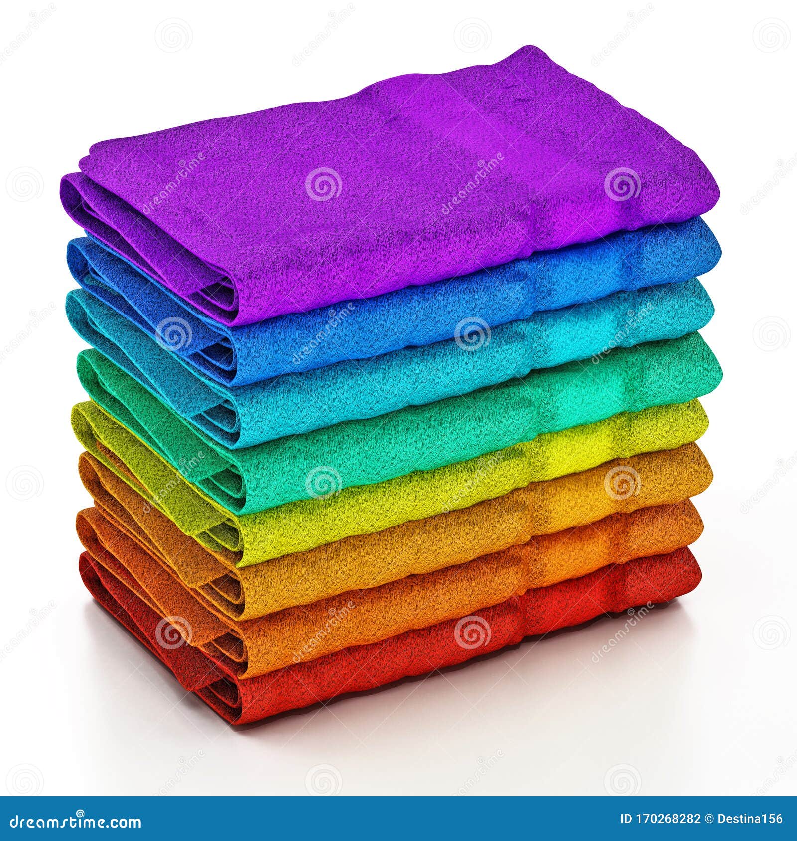 Stack of Multi-colored Towels Isolated on White Bacground. 3D ...