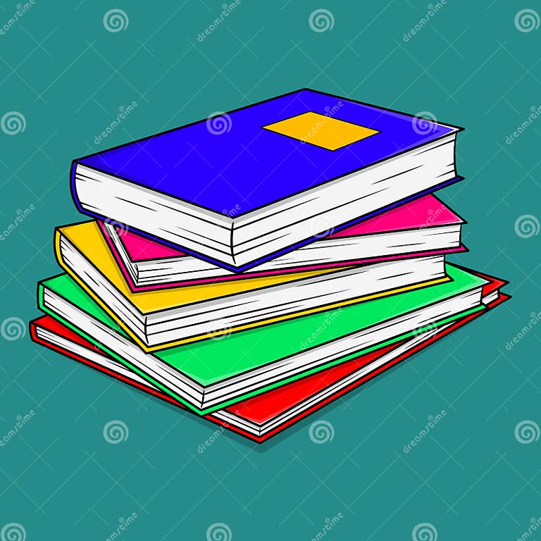 Stack of Multicolor Cartoon Books for Reading. Stock Vector ...