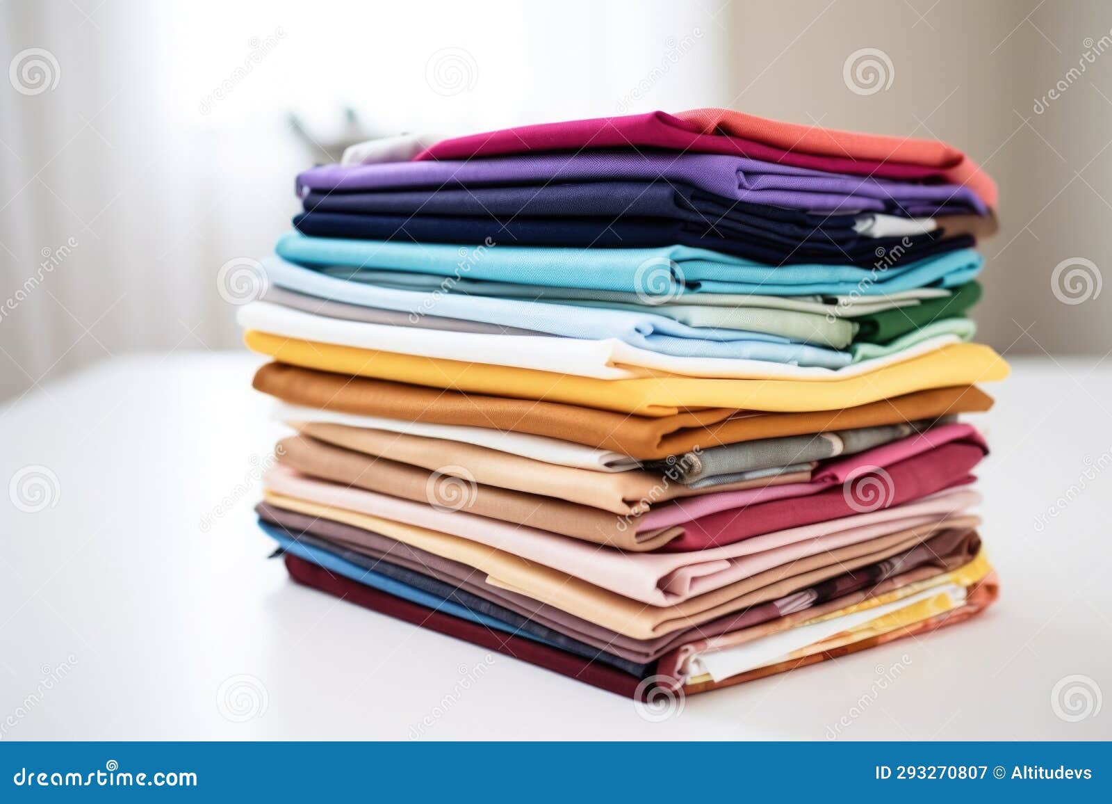 Stack of Multicolored Fabric Swatches on a White Table Stock Image ...