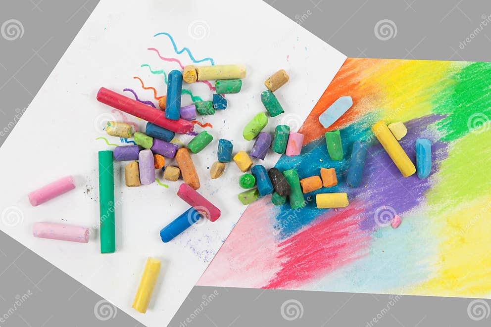 Stack of Multicolored Pastel Chalks on White Papers Stock Photo - Image ...