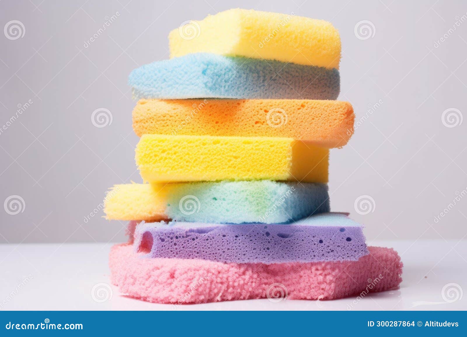 Stack of Multicolored Shower Sponges with Foam Dripping Stock Photo ...