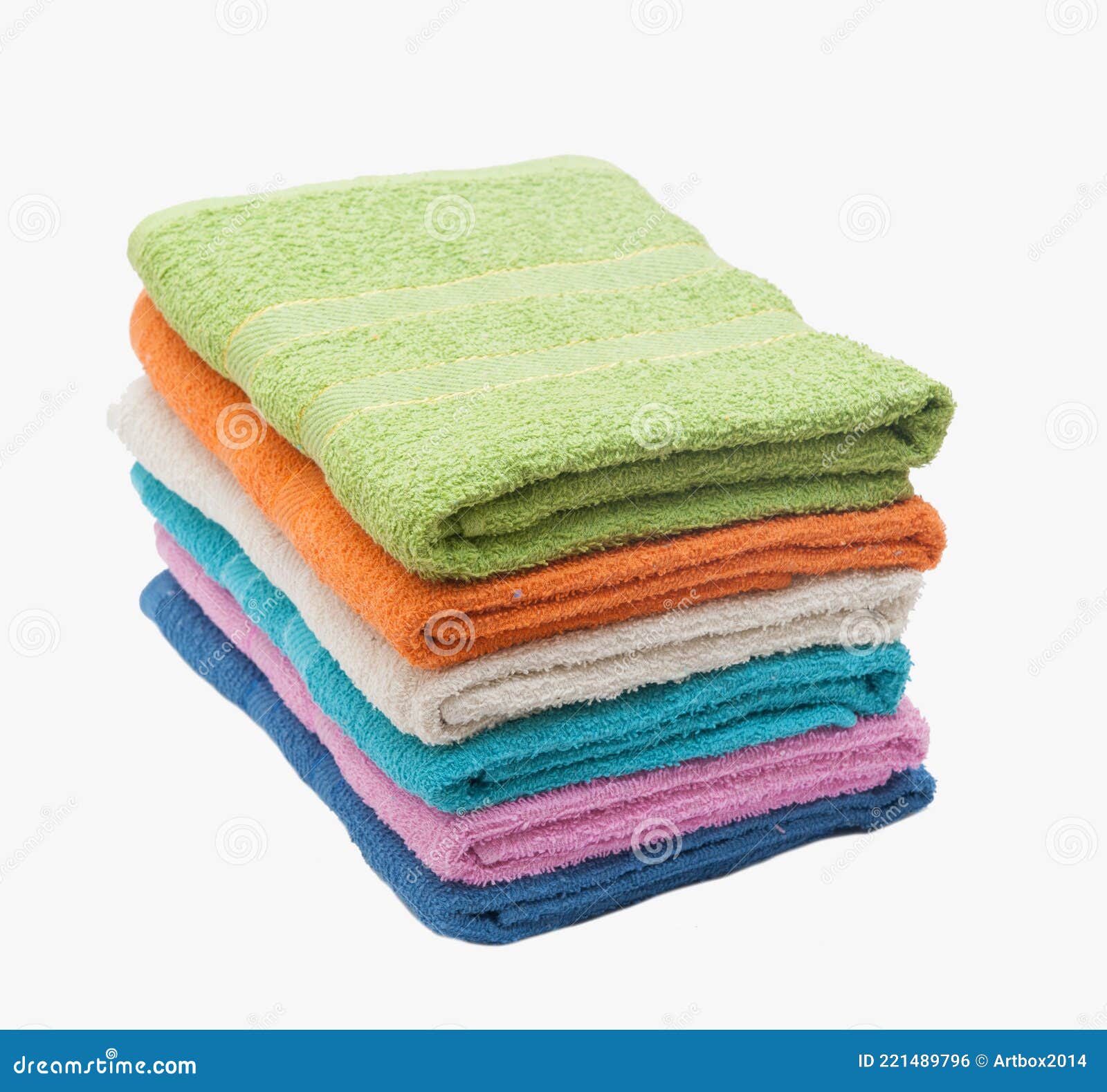 Stacked Multicolored Towels on White Background Stock Photo - Image of ...