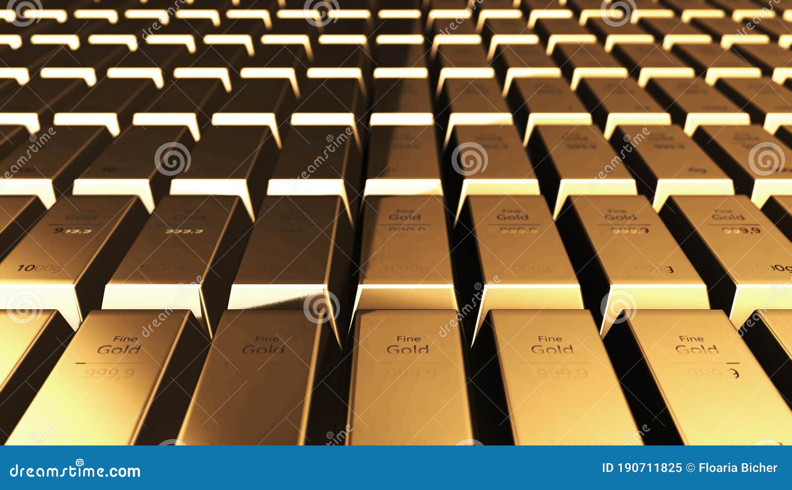 Stack of Multiple Gold Bars on 3d Illustration. Stock Illustration ...