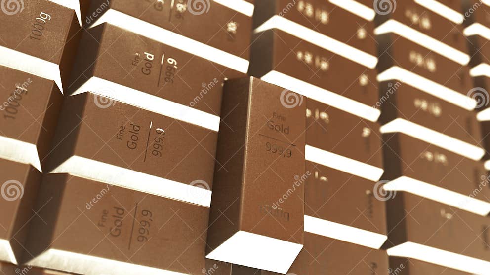 Stack of Multiple Gold Bars on 3d Illustration. Stock Illustration ...