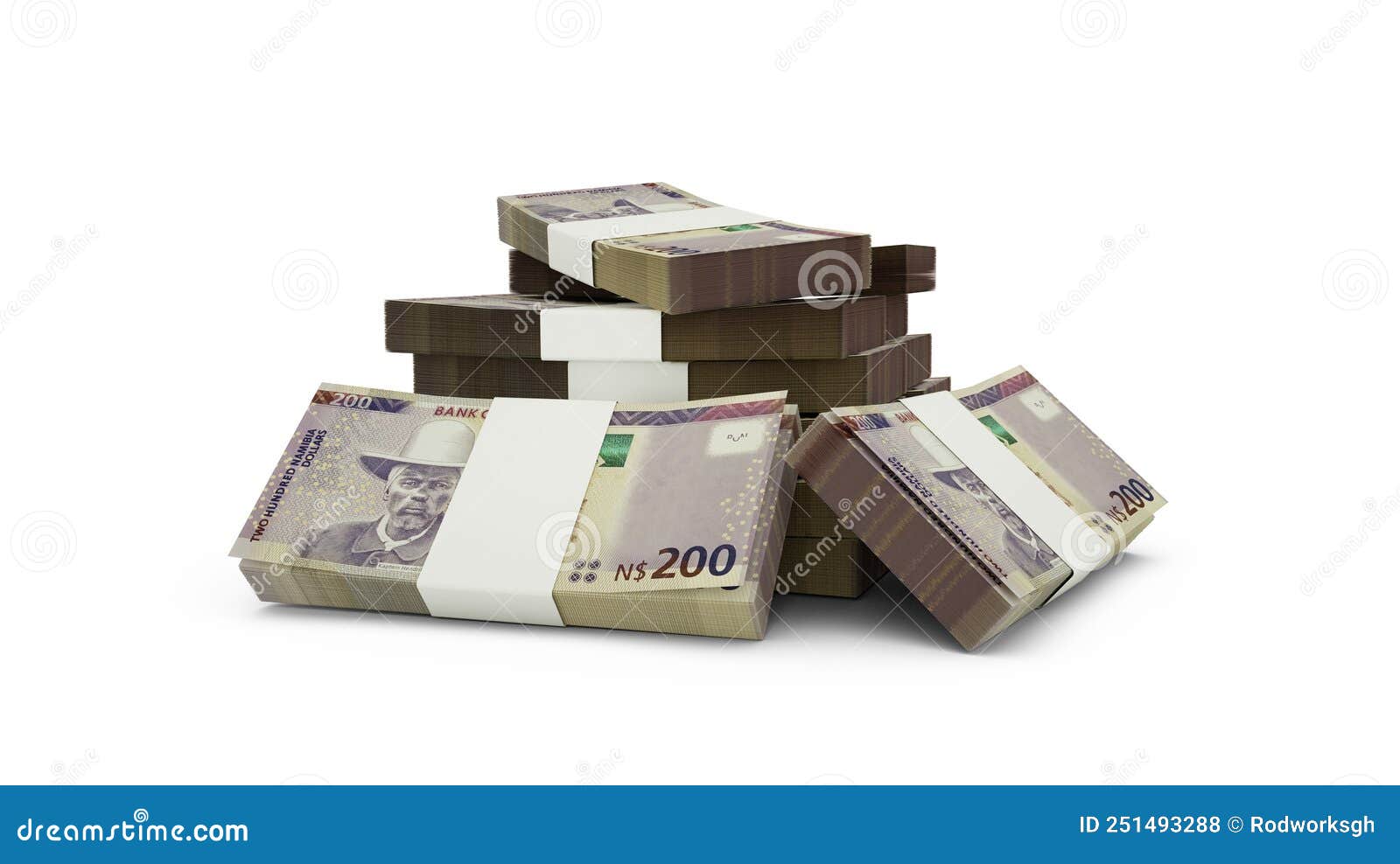 Stack of 200 Namibian Dollar Notes. Bundles of Namibian Currency Notes ...