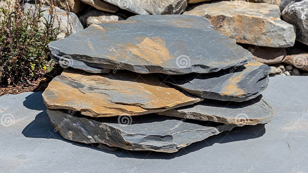 Stack of Natural Slate Rocks with Varied Colors on Stone Background ...