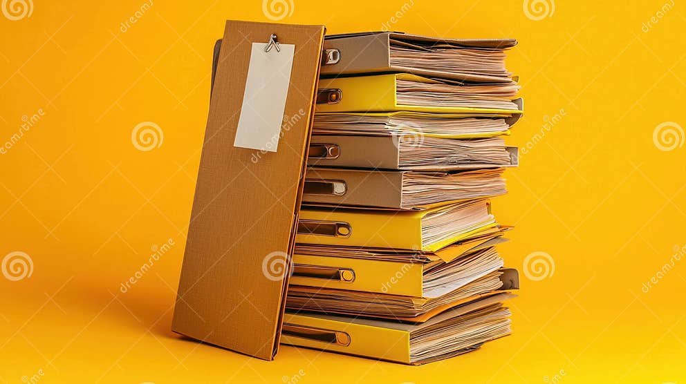 Stack of Neatly Arranged Folders with Labels on Bright Yellow ...