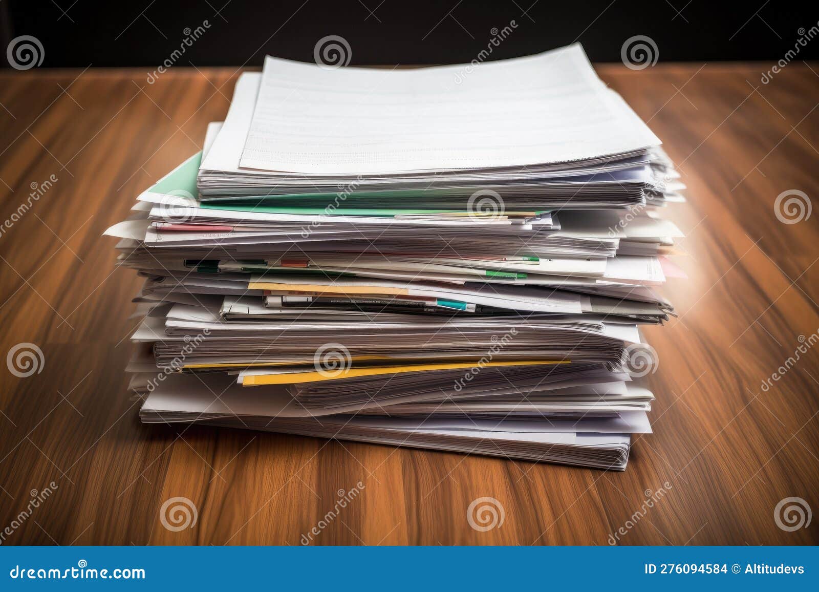 Stack of Neatly Organized Business Documents on a Wooden Table Stock ...