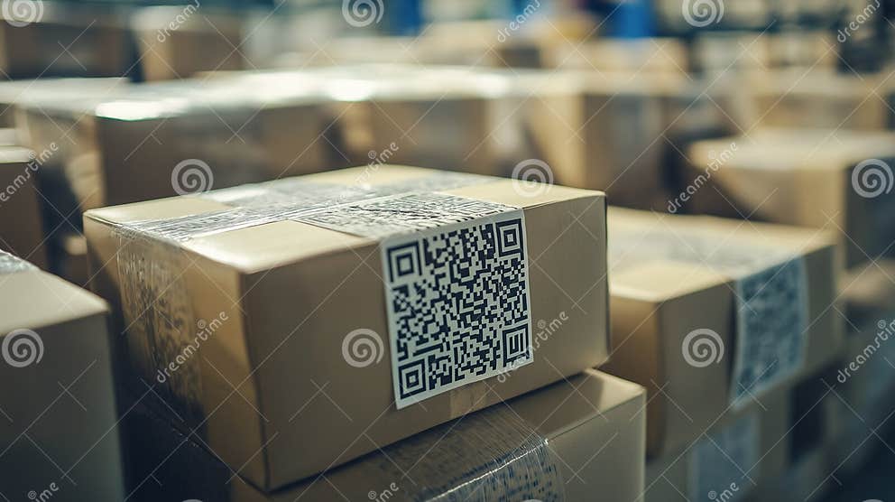 Stack of Neatly Packed Parcels with QR Codes for Quick Scanning Stock ...