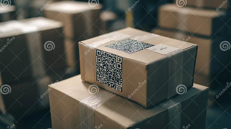 Stack of Neatly Packed Parcels with QR Codes for Quick Scanning Stock ...