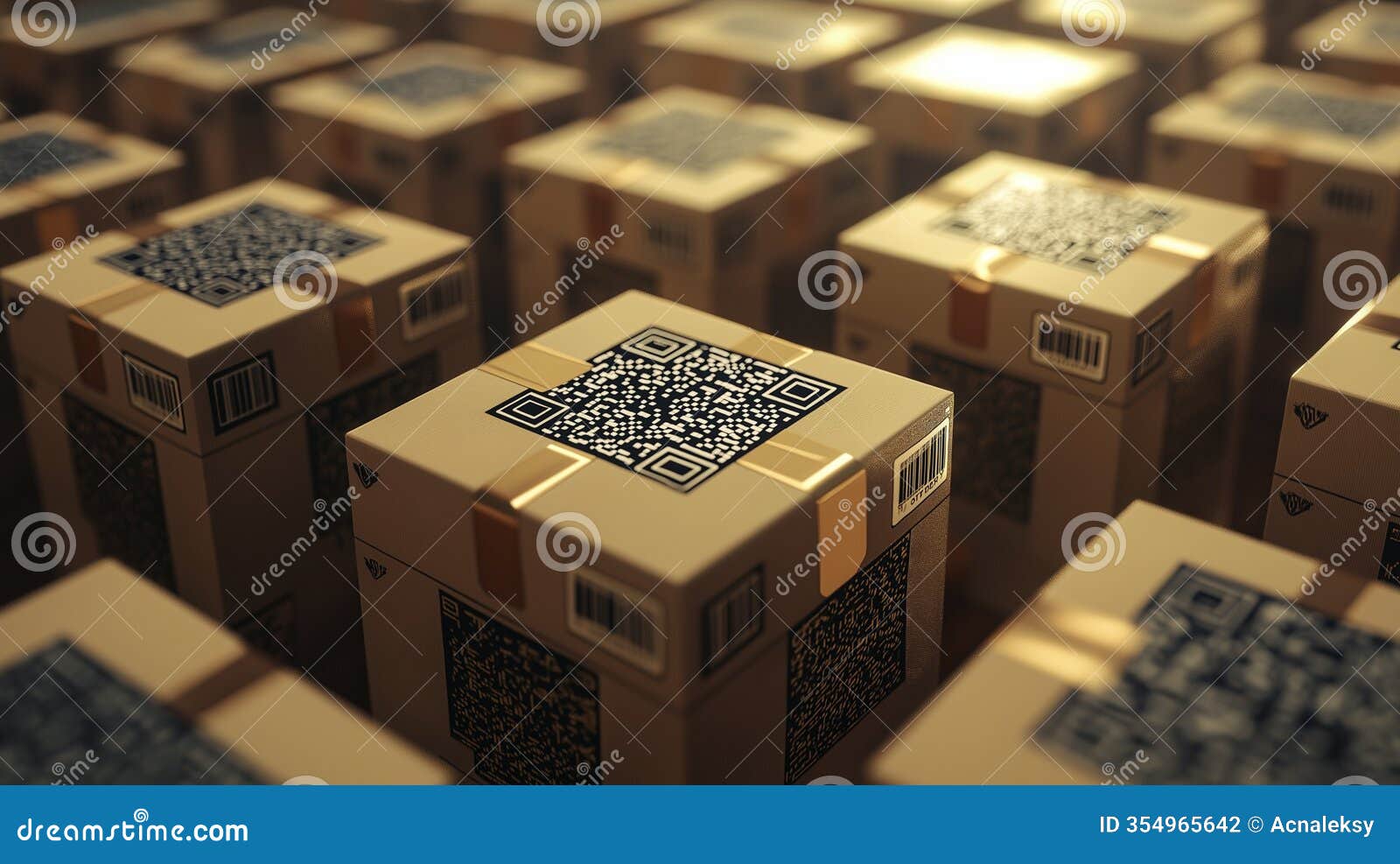 Stack of Neatly Packed Parcels with QR Codes for Quick Scanning Stock ...