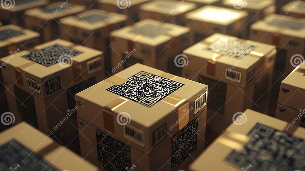 Stack of Neatly Packed Parcels with QR Codes for Quick Scanning Stock Photo - Image of cargo ...