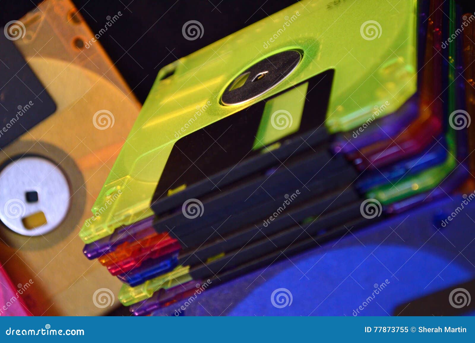 Stack of Neon Colored Floppy Disks Stock Image - Image of dated, black ...