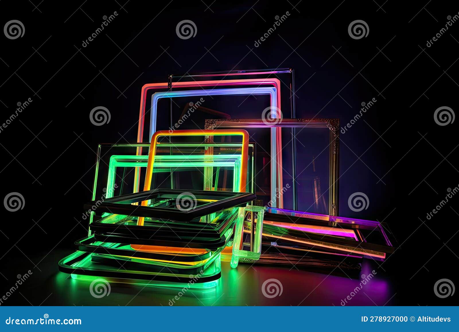 Stack of Neon Frames in Different Shapes and Sizes on a Black ...
