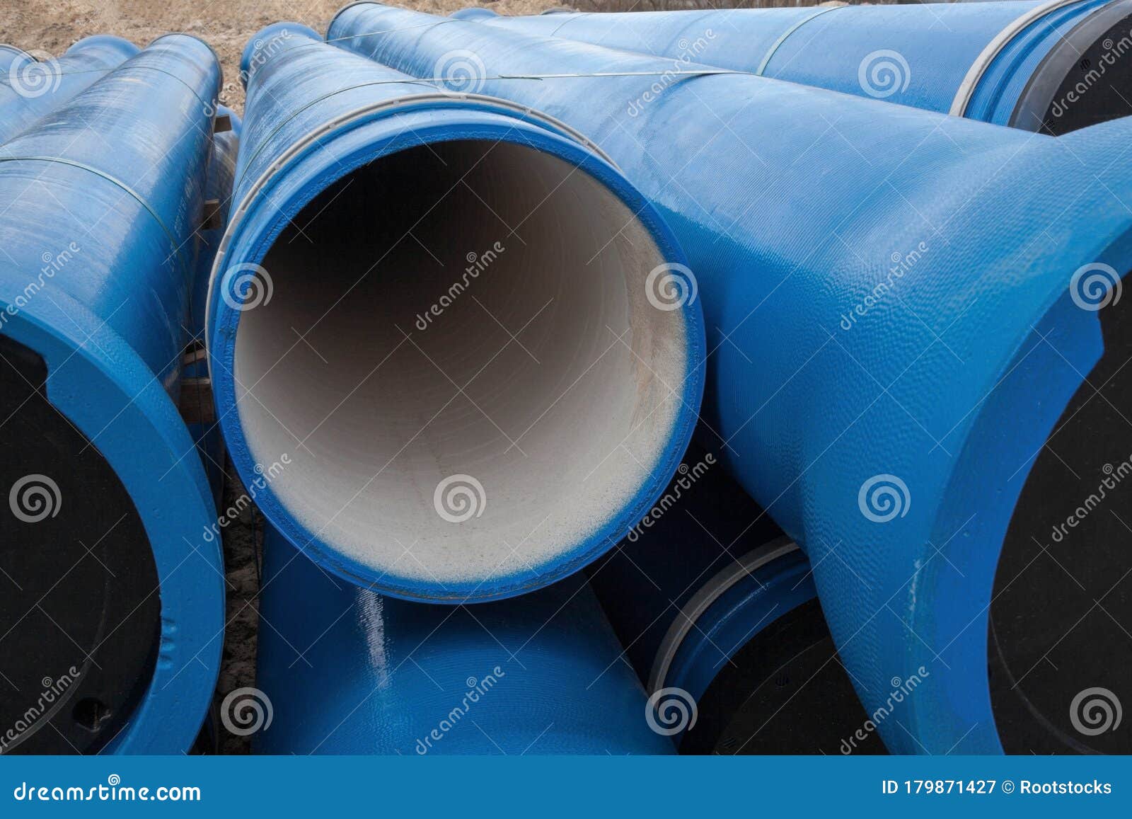Stack of New Blue Pipes Tubes Stock Image - Image of edge, pipeline ...