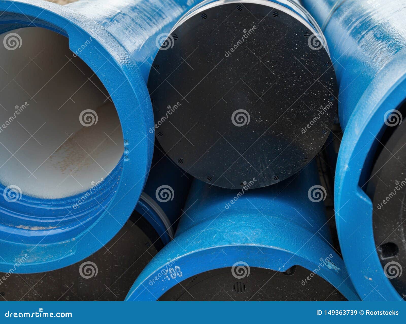 Stack of New Blue Pipes Tubes Stock Image - Image of black, building ...