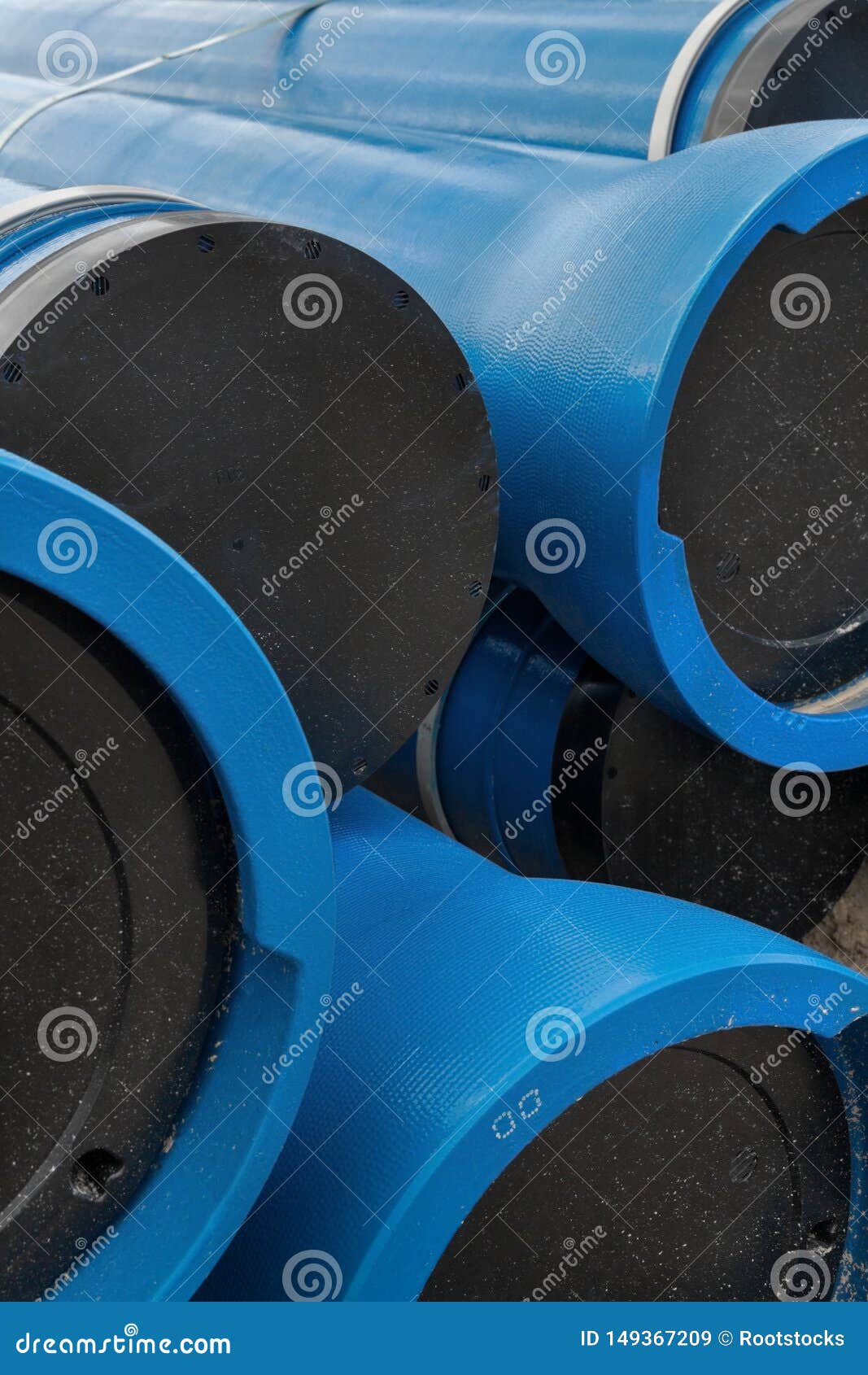 Stack of New Blue Pipes Tubes Stock Image - Image of line, duct: 149367209