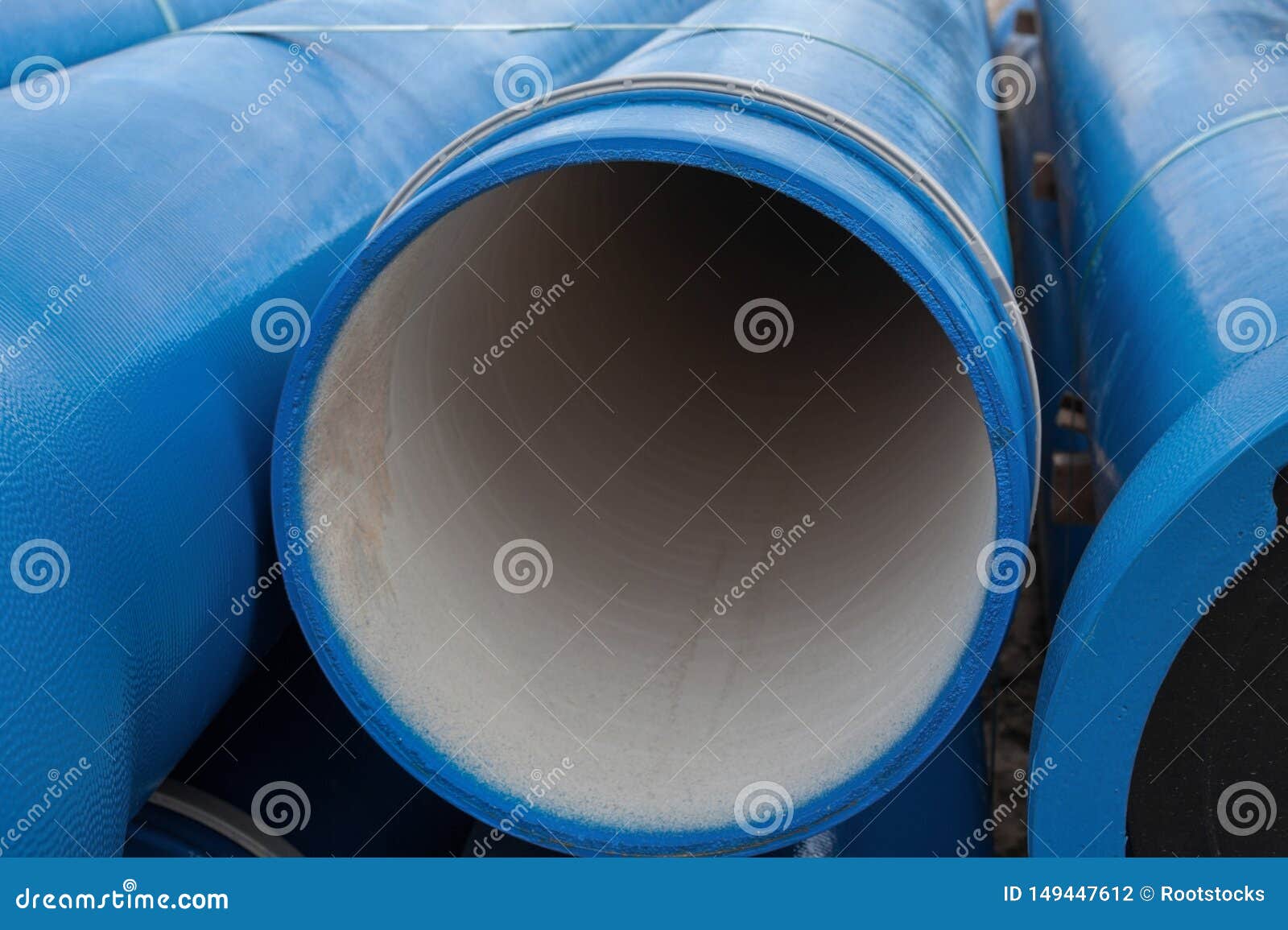 Stack of New Blue Pipes Tubes Stock Photo - Image of orifice, conduit ...