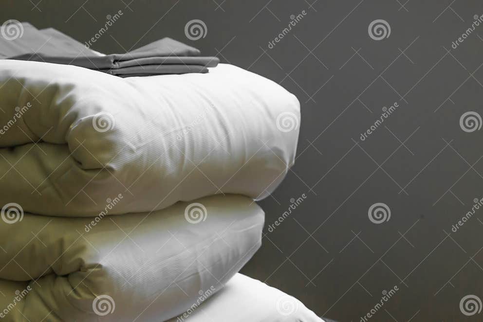 Stack of New Clean Bedding Sheets Soft Folded Blankets and Pillows ...
