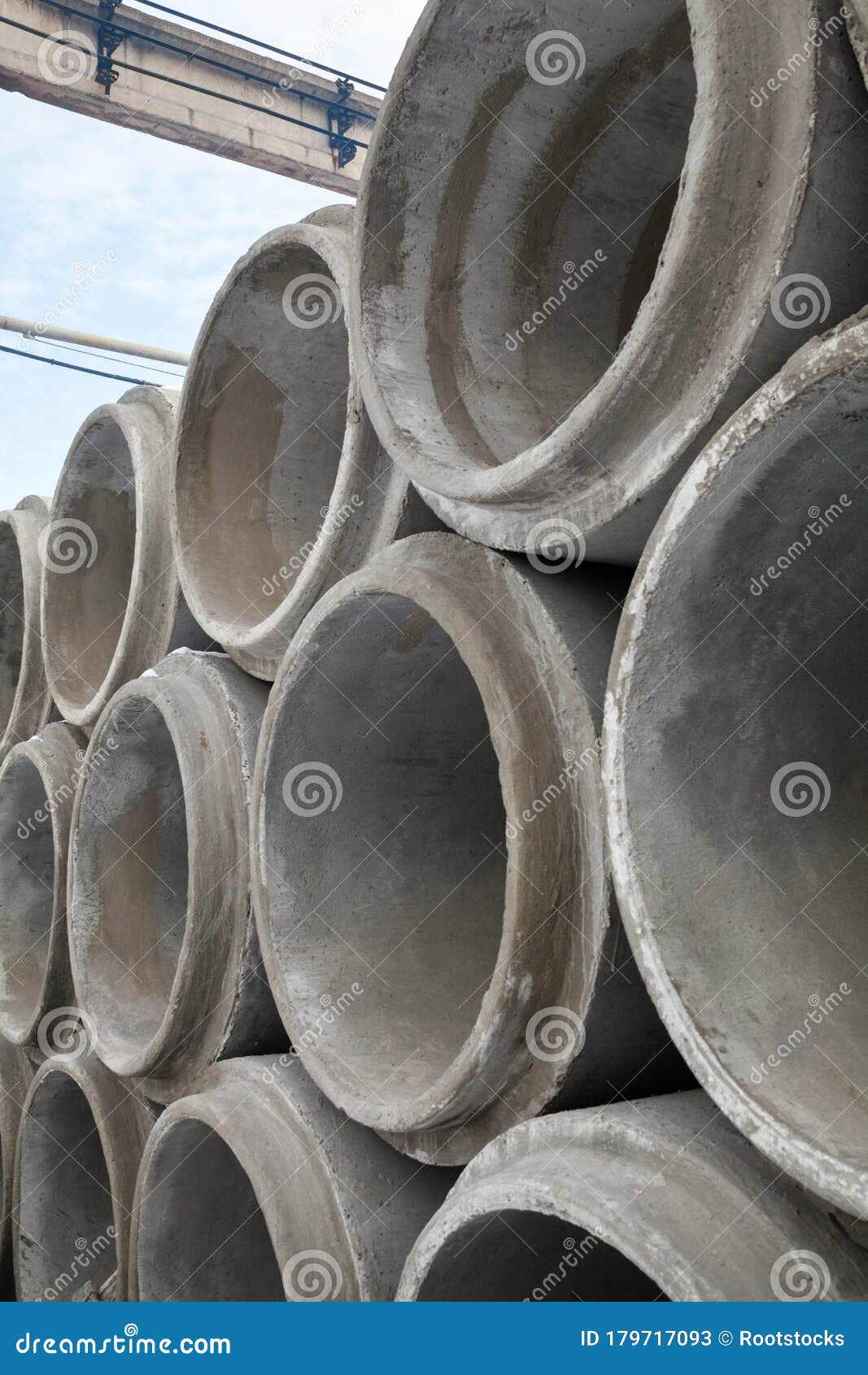 Stack of New Concrete Pipes Stock Image - Image of canal, industry ...