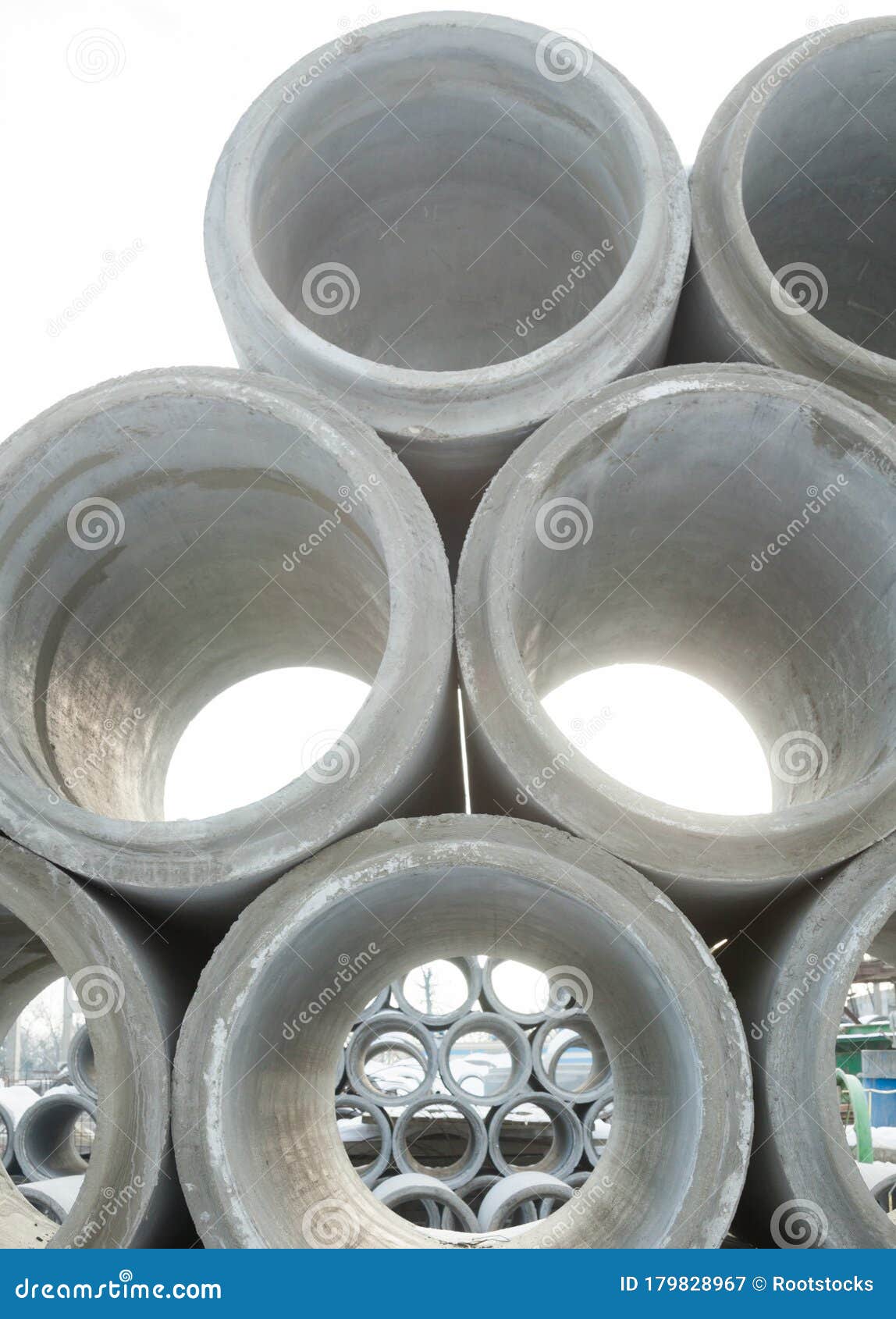 Stack of New Concrete Pipes Stock Image - Image of channel, pipework ...