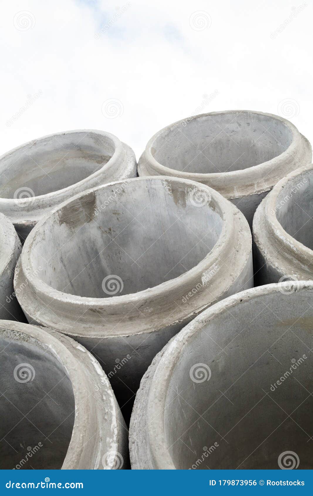 Stack of New Concrete Pipes Stock Photo - Image of pipework, building ...