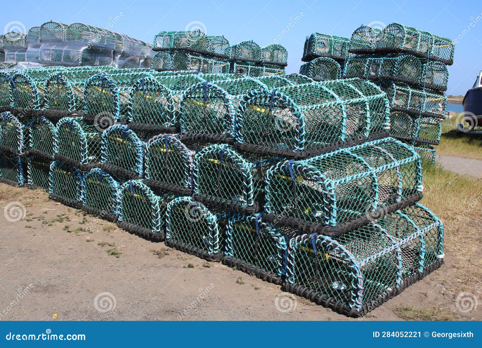 Stack of New Lobster Pots, Holy Island Harbour Stock Image - Image of ...
