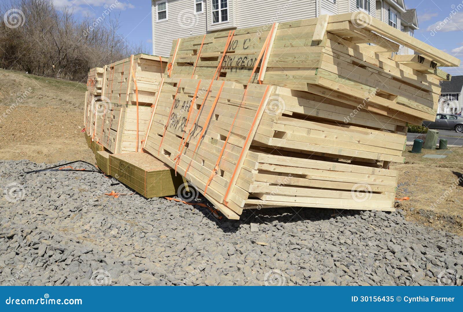 Stack of New Lumber Ready for a New Home Construction Stock Image ...
