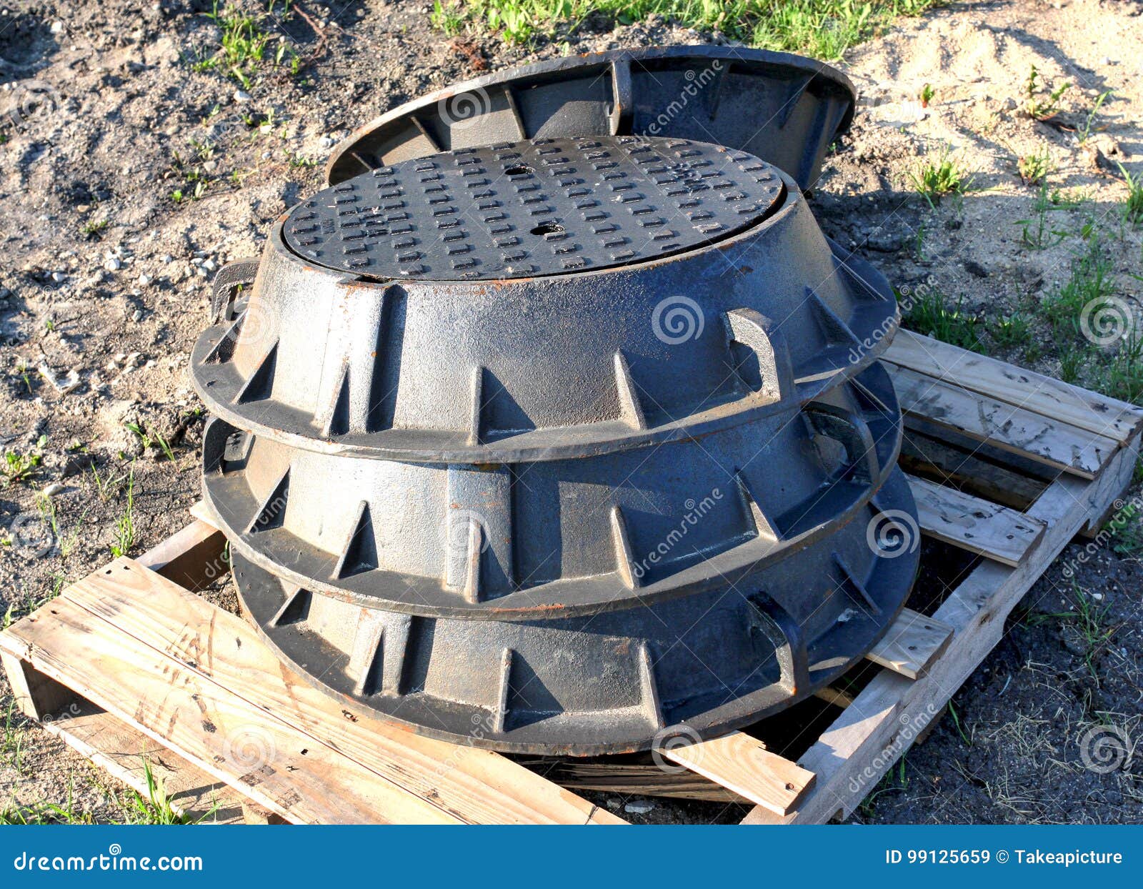 Two Manhole Covers On The Green Lawn Of A Septic Tank System, Sewer ...