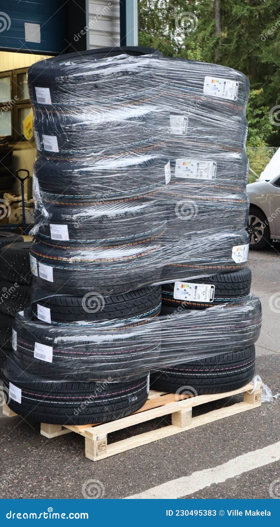 Stack of new tires stock image. Image of stack, platform - 230495383