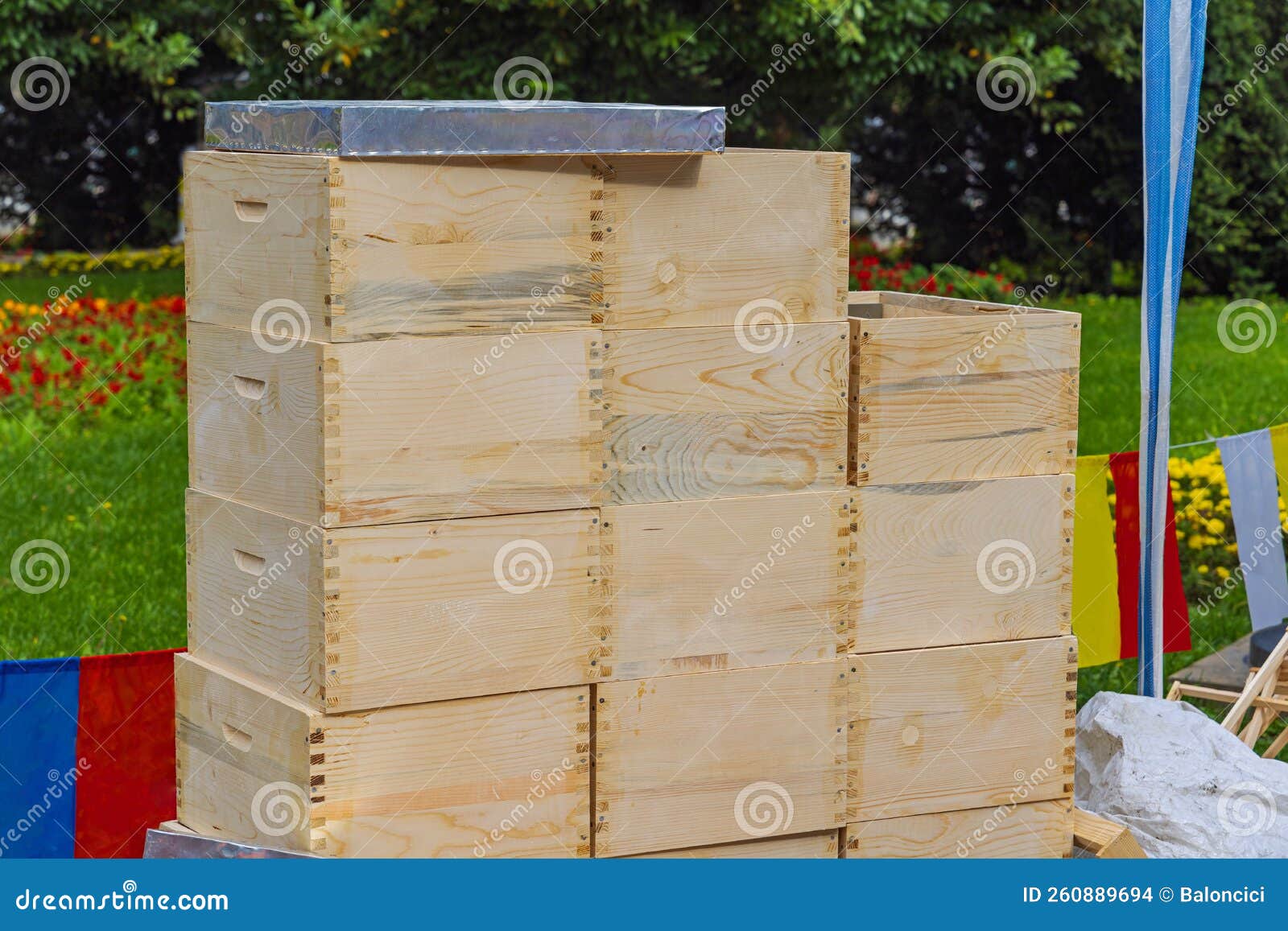 Wooden Beehive Boxes stock photo. Image of serbia, 2022 - 260889694