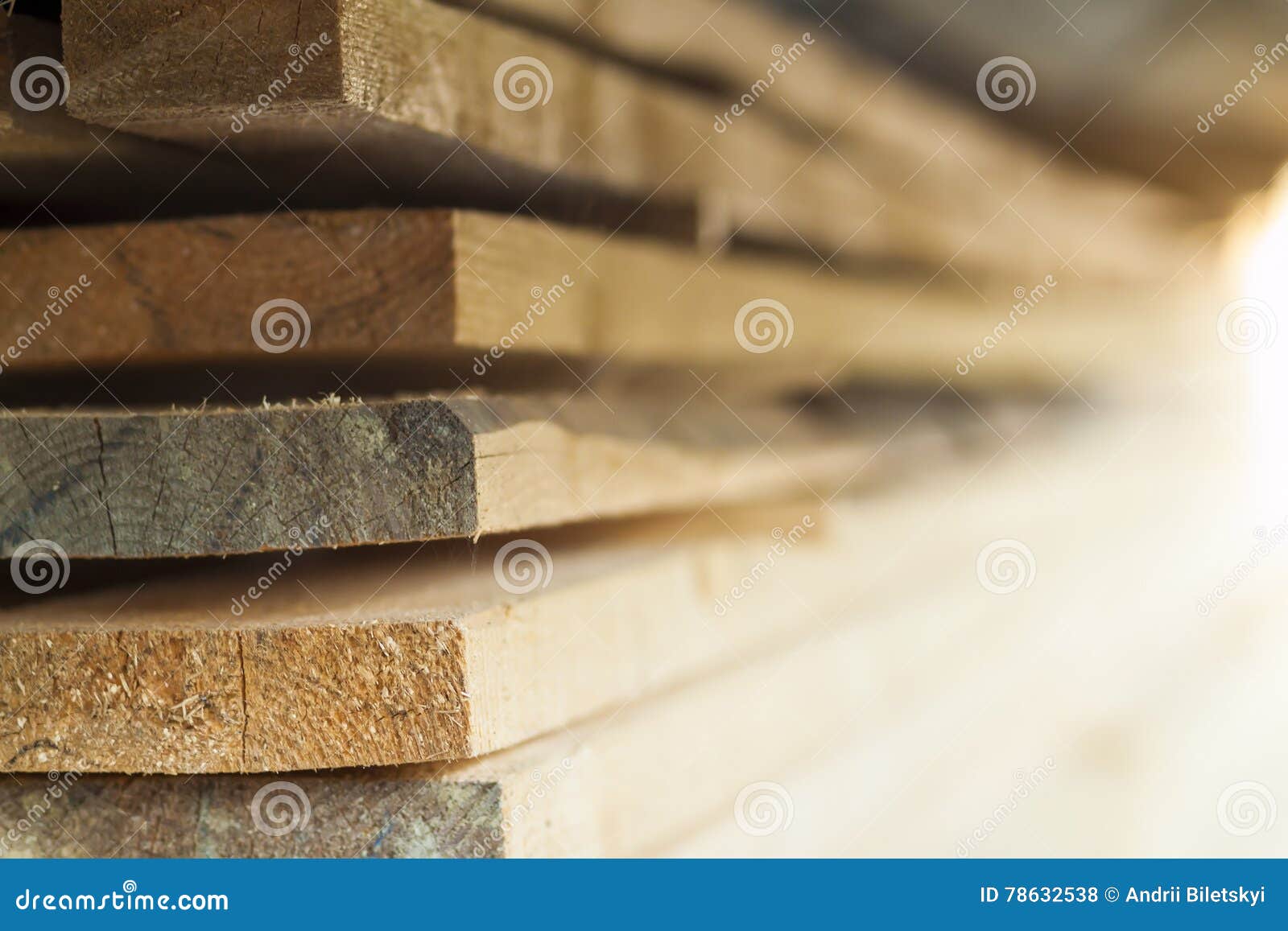Stack of New Wooden Studs at the Lumber Yard. Wood Timber Construction ...