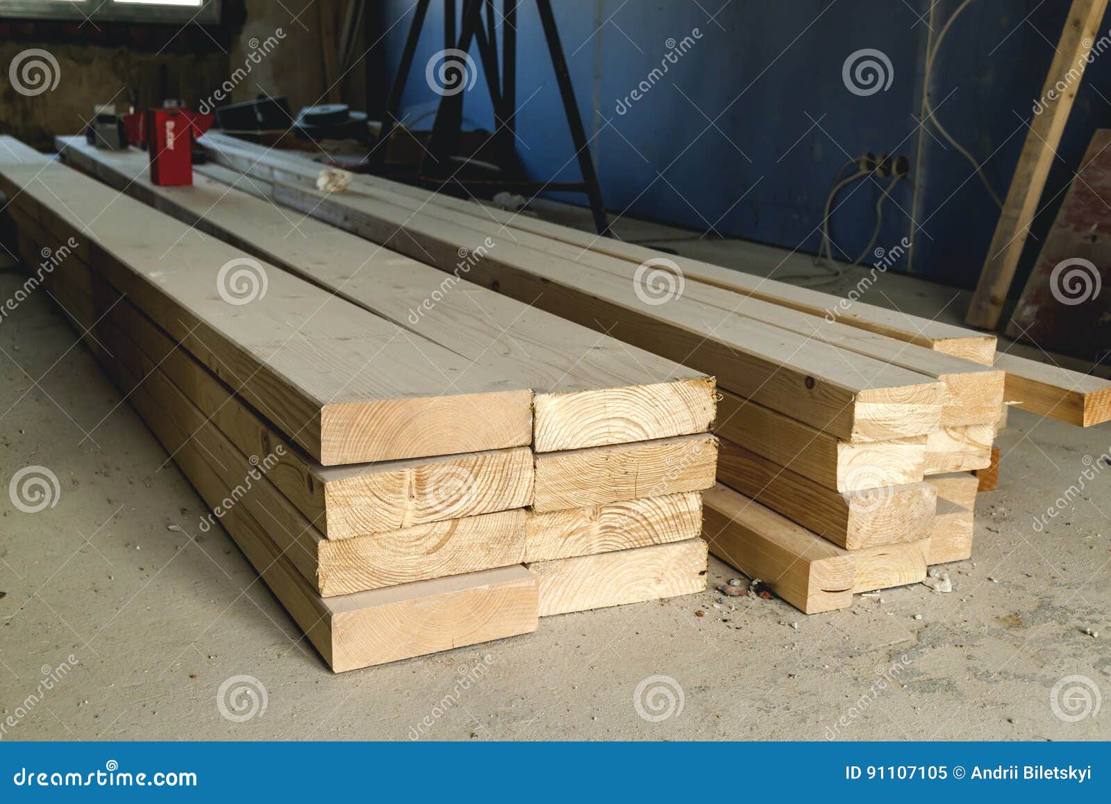 Stack of New Wooden Studs at the Lumber Yard. Wood Timber Constr Stock ...