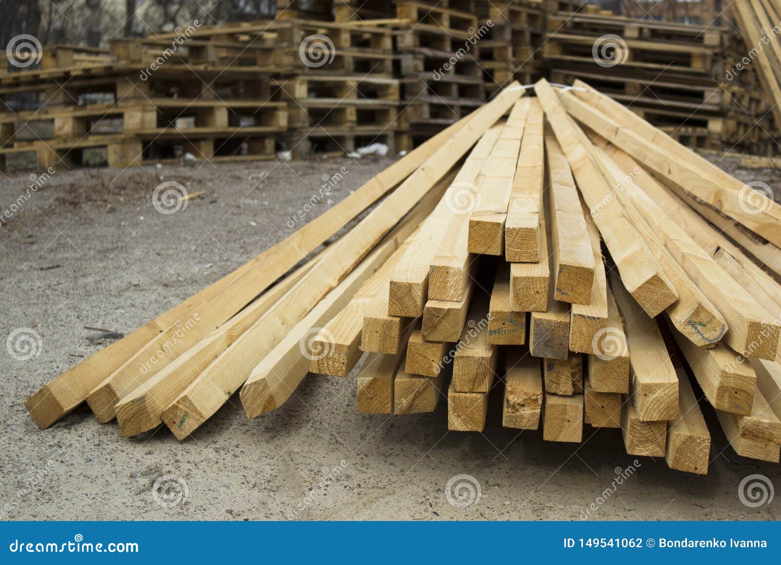 Stack of New Wooden Studs and Pallets at the Lumber Yard Stock Photo ...