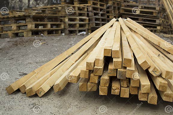 Stack of New Wooden Studs and Pallets at the Lumber Yard Stock Photo ...