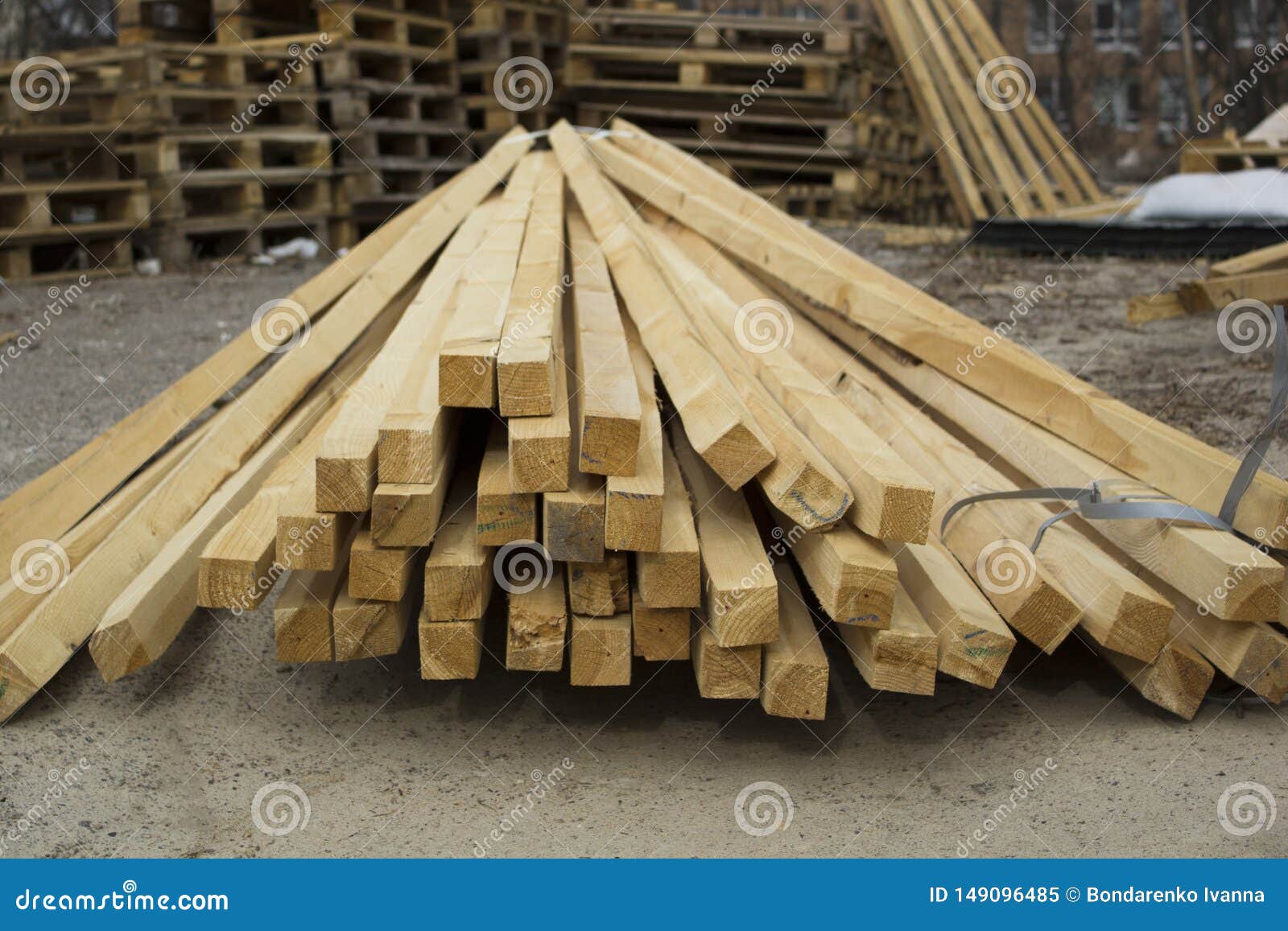 Stack of New Wooden Timber and Pallets at the Lumber Yard Stock Image ...