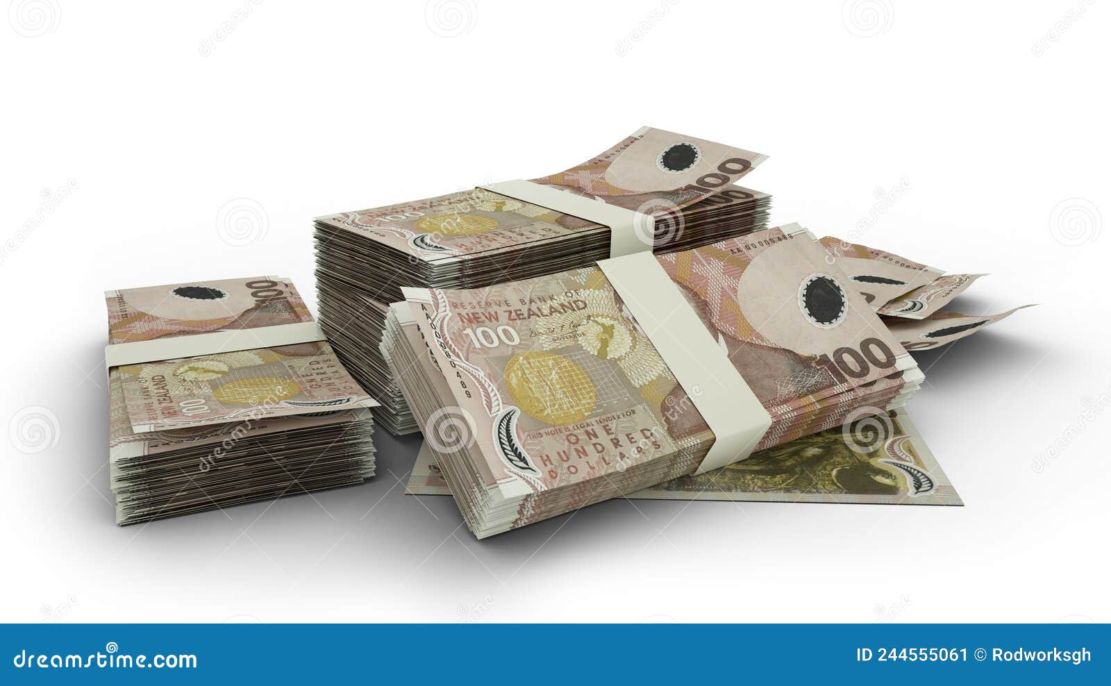 Stack of New 100 Zealand Dollar Notes Isolated on White Background ...
