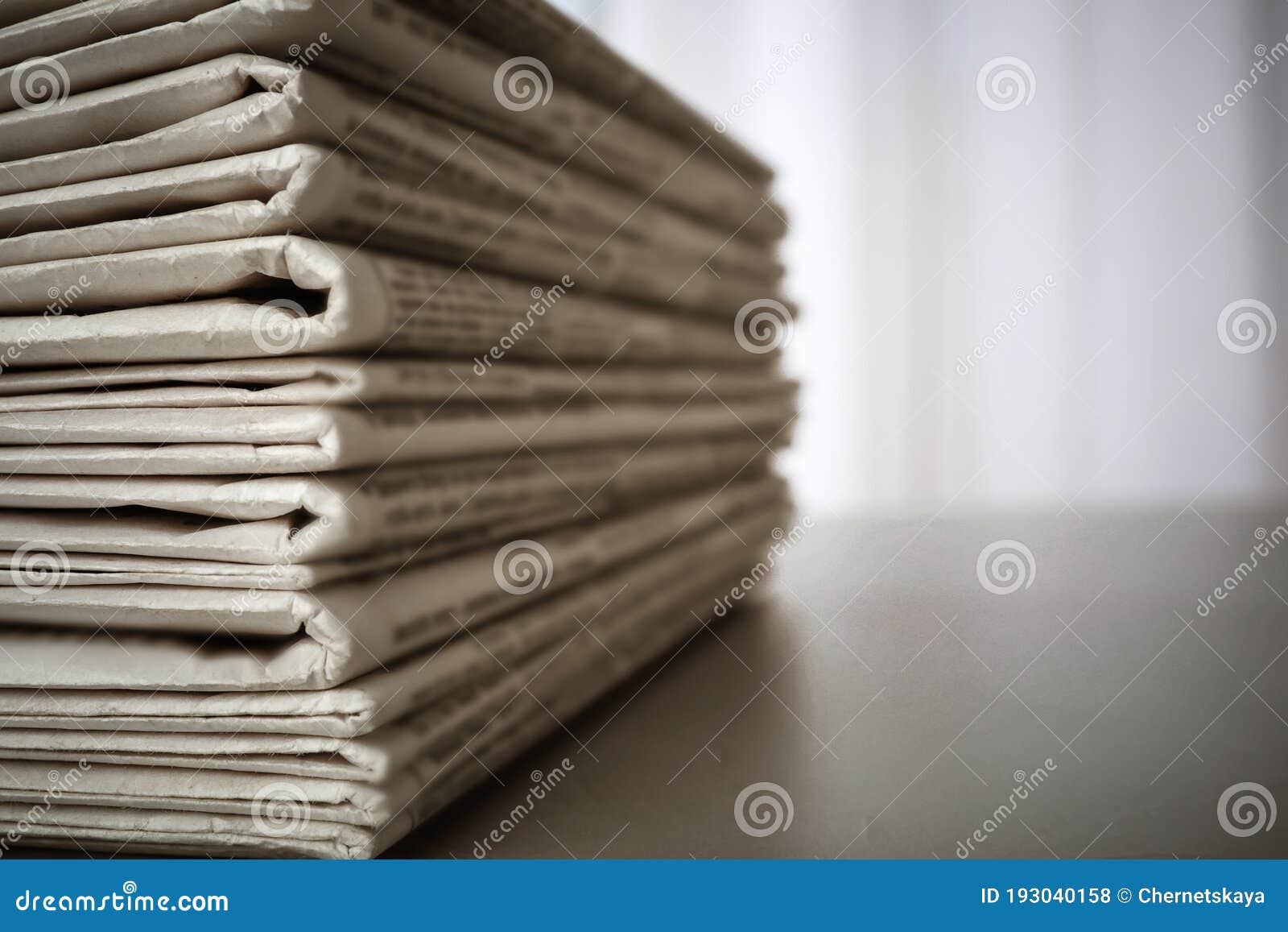 Stack of Newspapers on Table, Space for Design. Journalist`s Work Stock ...