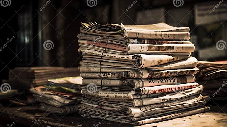 A Stack of Newspapers with Headlines. Generative AI Stock Illustration ...