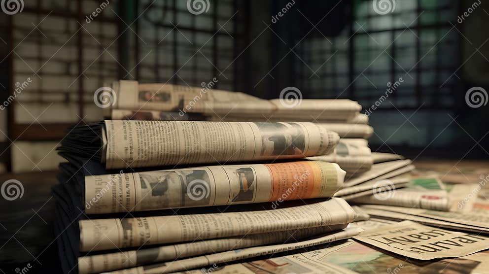 A Stack of Newspapers with Headlines. Generative AI Stock Illustration ...