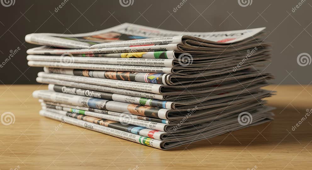 Stack of Newspapers on Wooden Table Background: Current Events and ...
