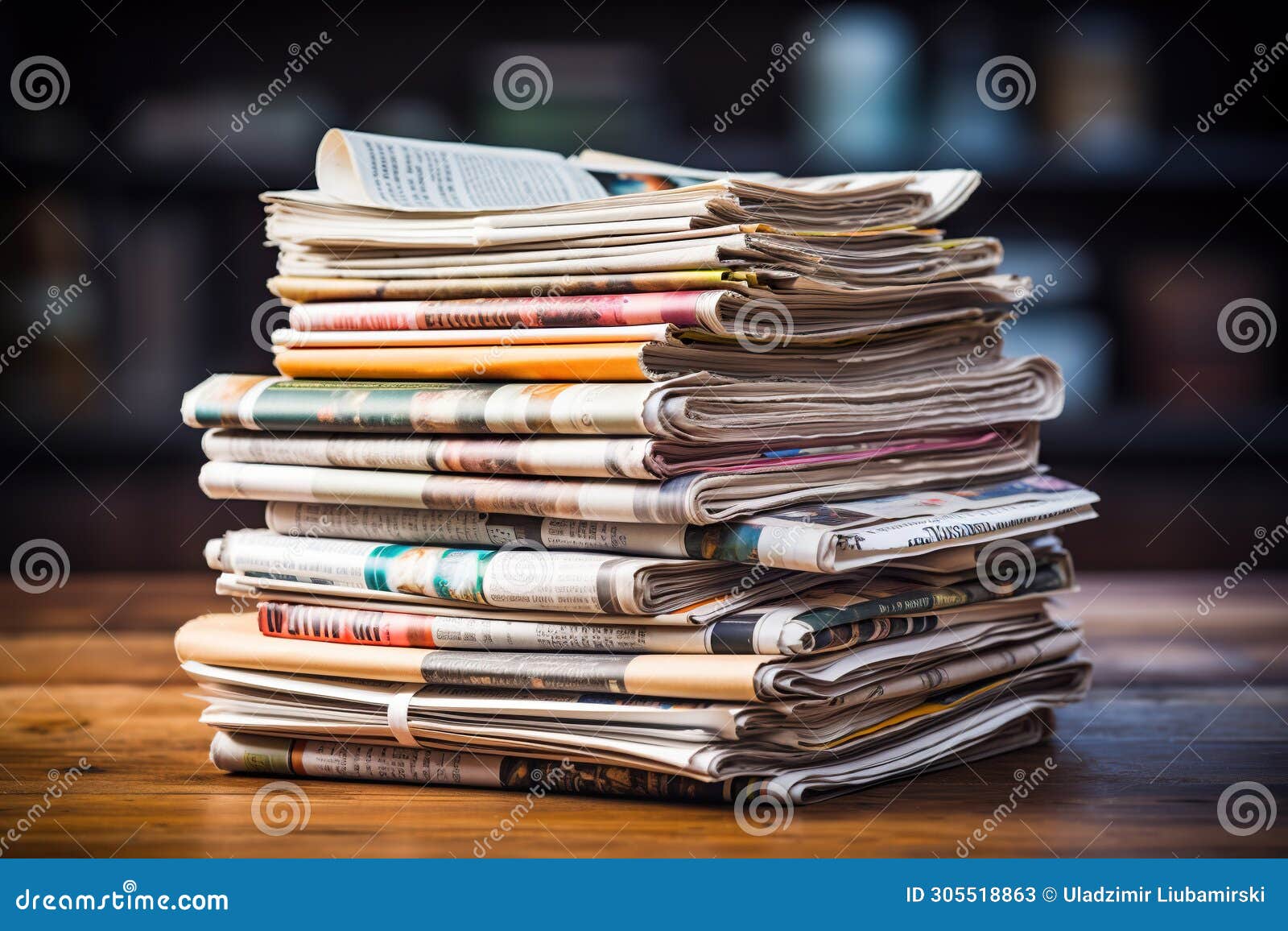 A Stack of Newspapers on a Wooden Table. Generated by Artificial ...