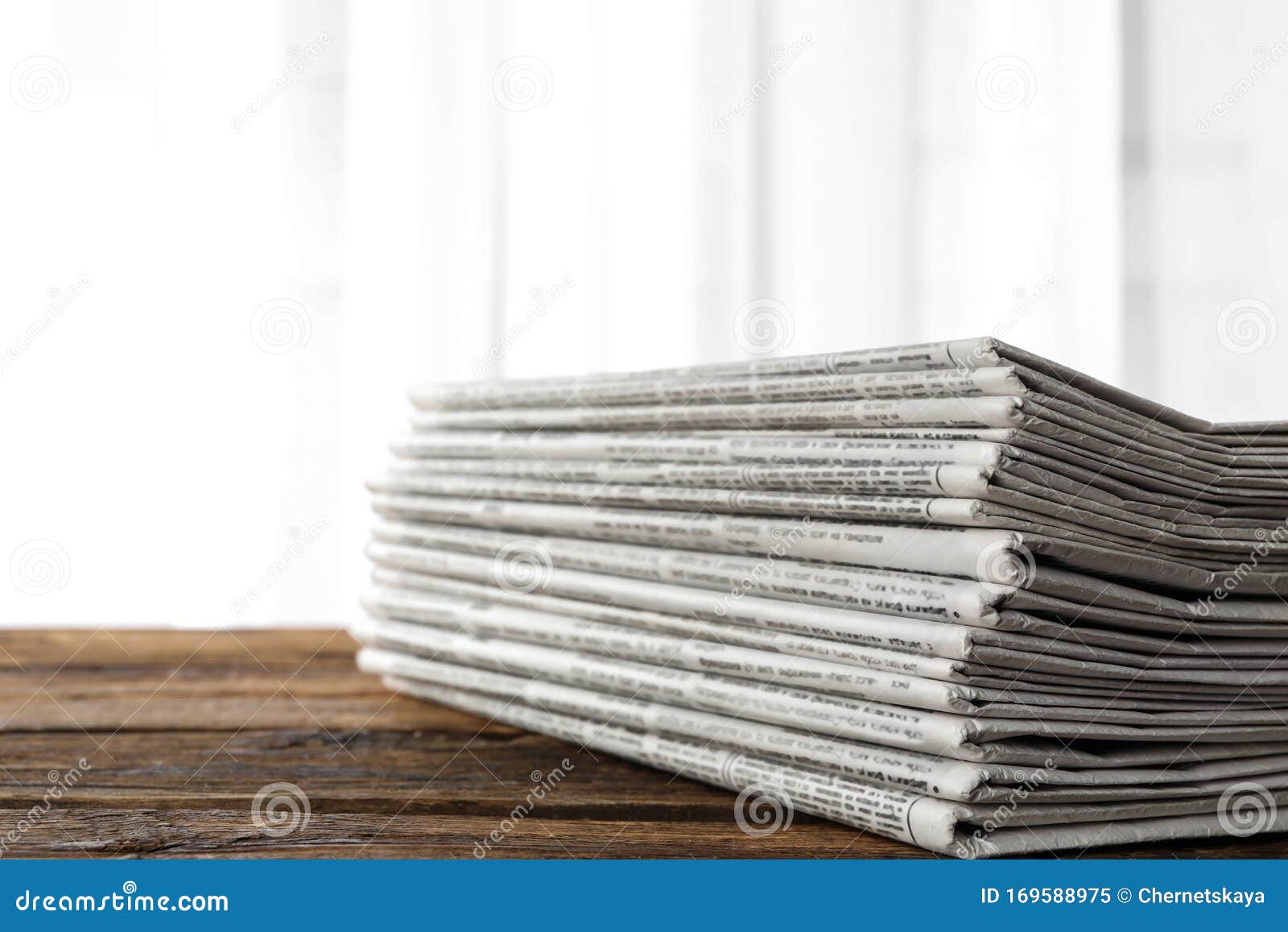 Stack of Newspapers on Wooden Table. Journalist`s Work Stock Image ...