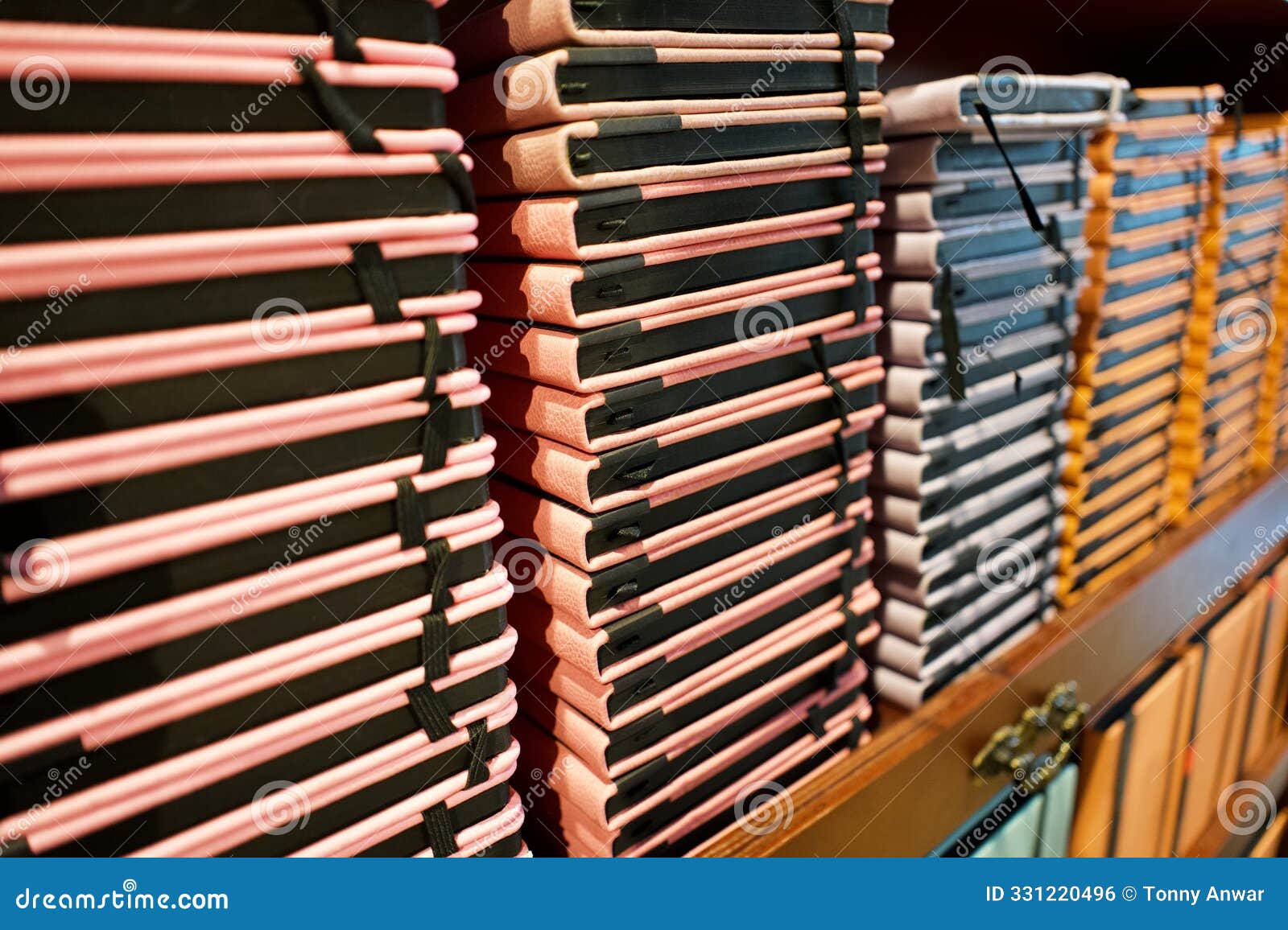 Stack of Note Book on Shelves Stock Photo - Image of wall, leather ...