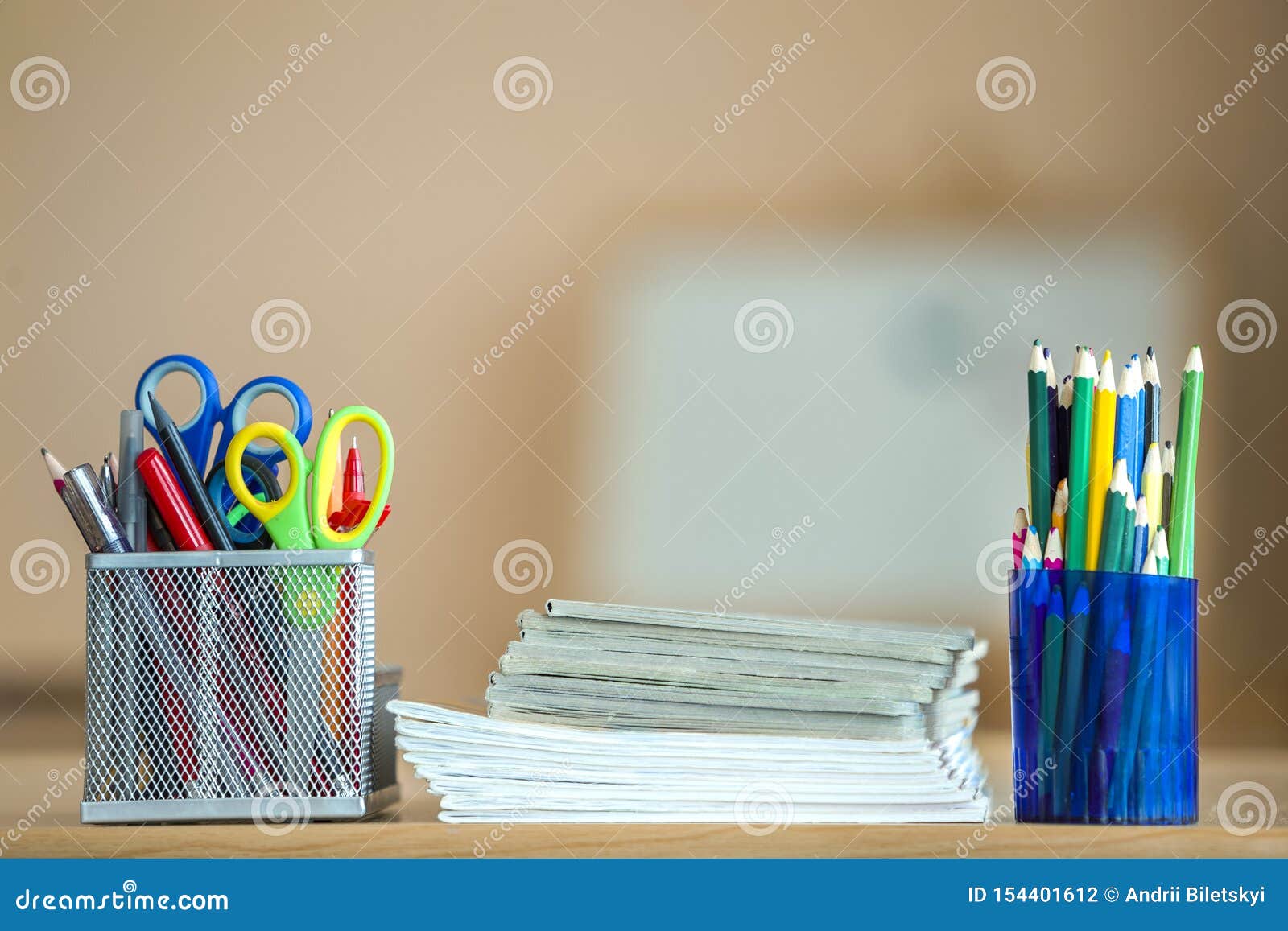 Stack of Notebooks, Colorful Drawing Pencils and Stationery Arrangement ...