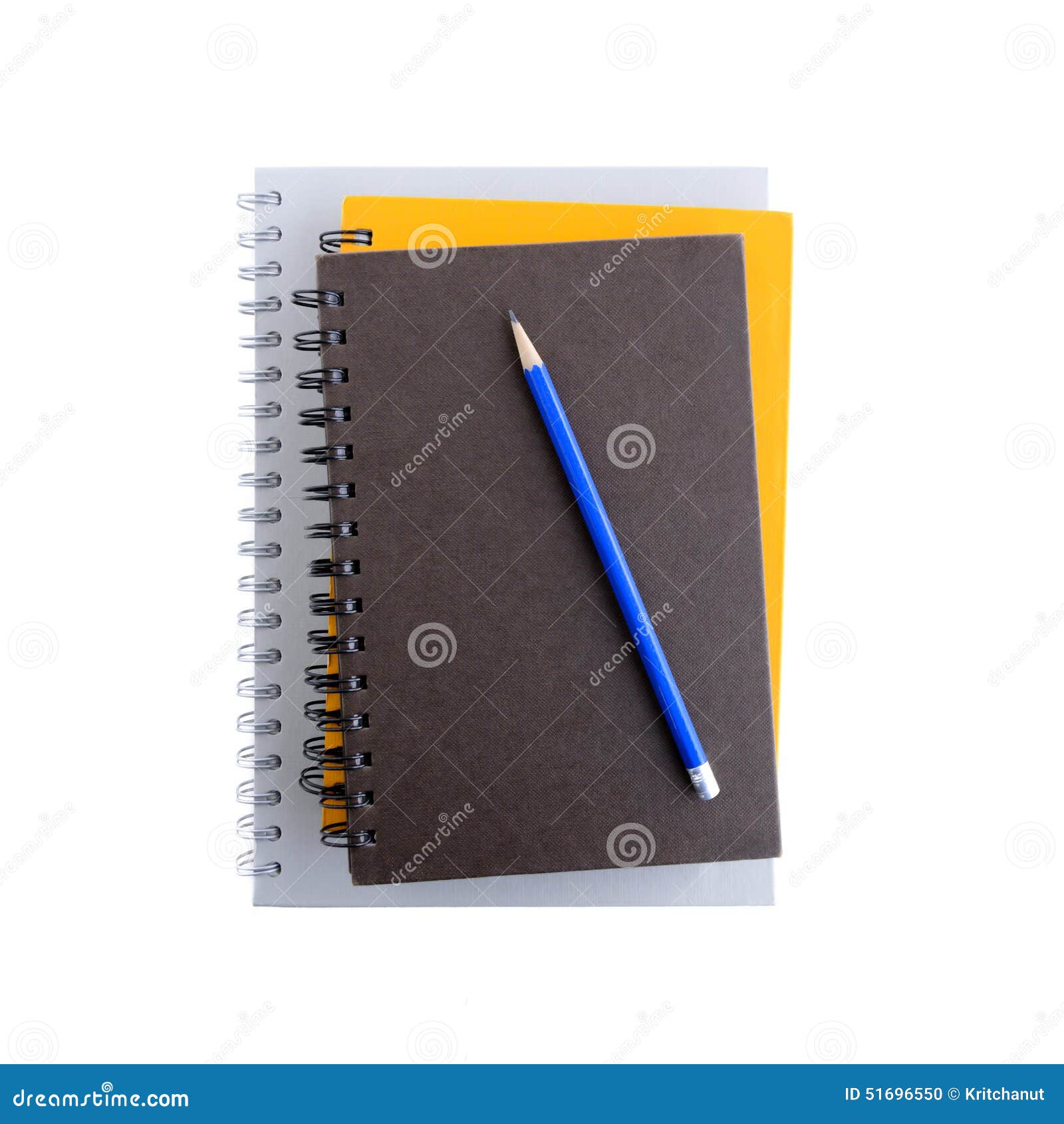 Stack of Notebooks or Copybooks with Pencil on Top Stock Photo - Image ...