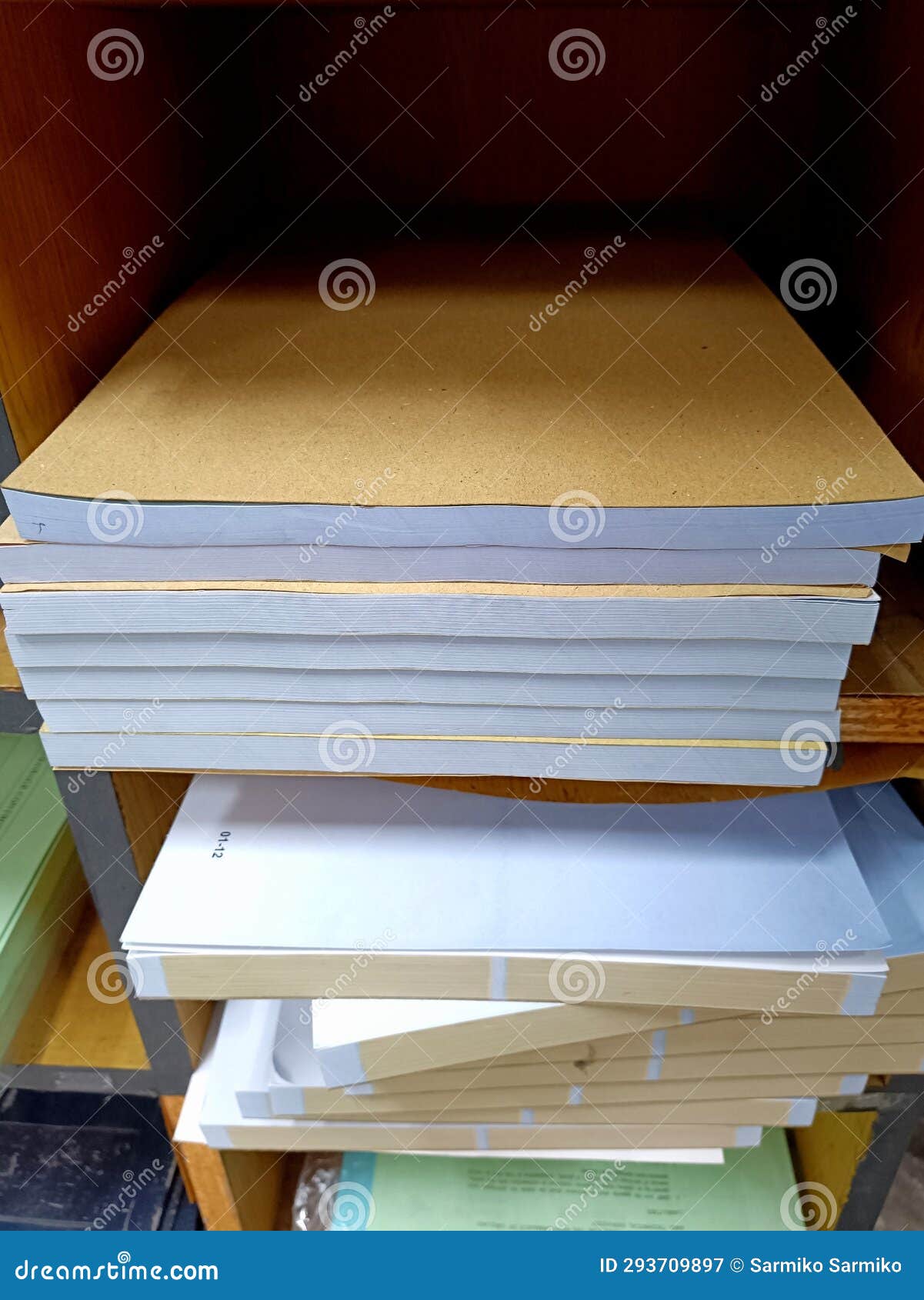 Stack of Notebooks on Wooden Cupboard Stock Image - Image of brown ...